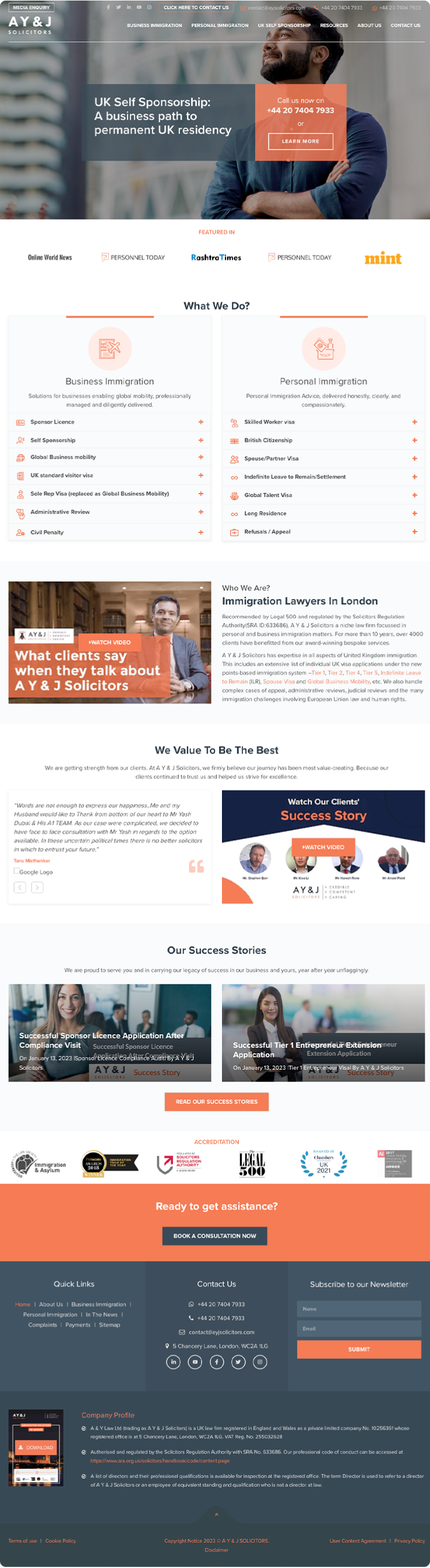 A Y & J Solicitors, a WordPress Website Developed by - KrishaWeb