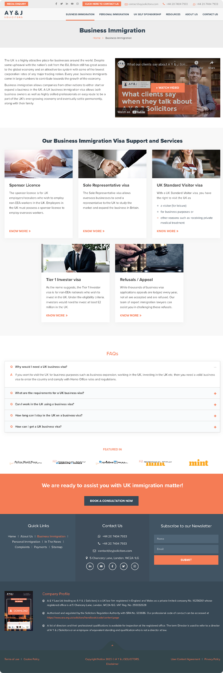 A Y & J Solicitors, a WordPress Website Developed by - KrishaWeb