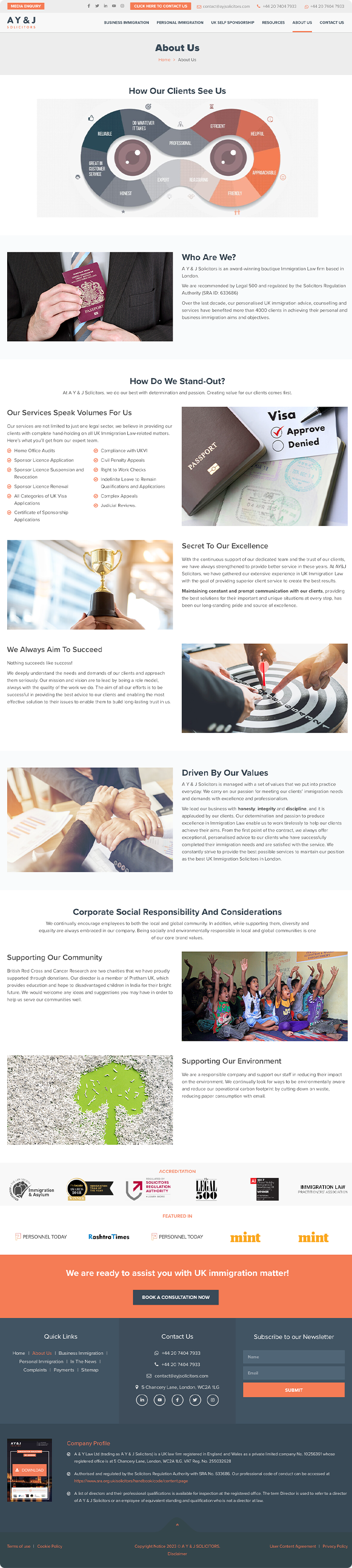 A Y & J Solicitors, a WordPress Website Developed by - KrishaWeb