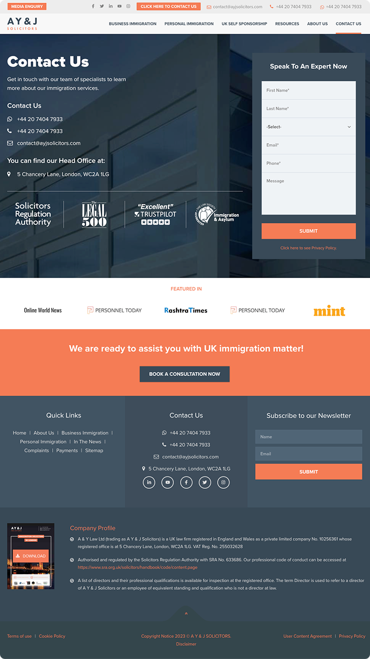 A Y & J Solicitors, a WordPress Website Developed by - KrishaWeb