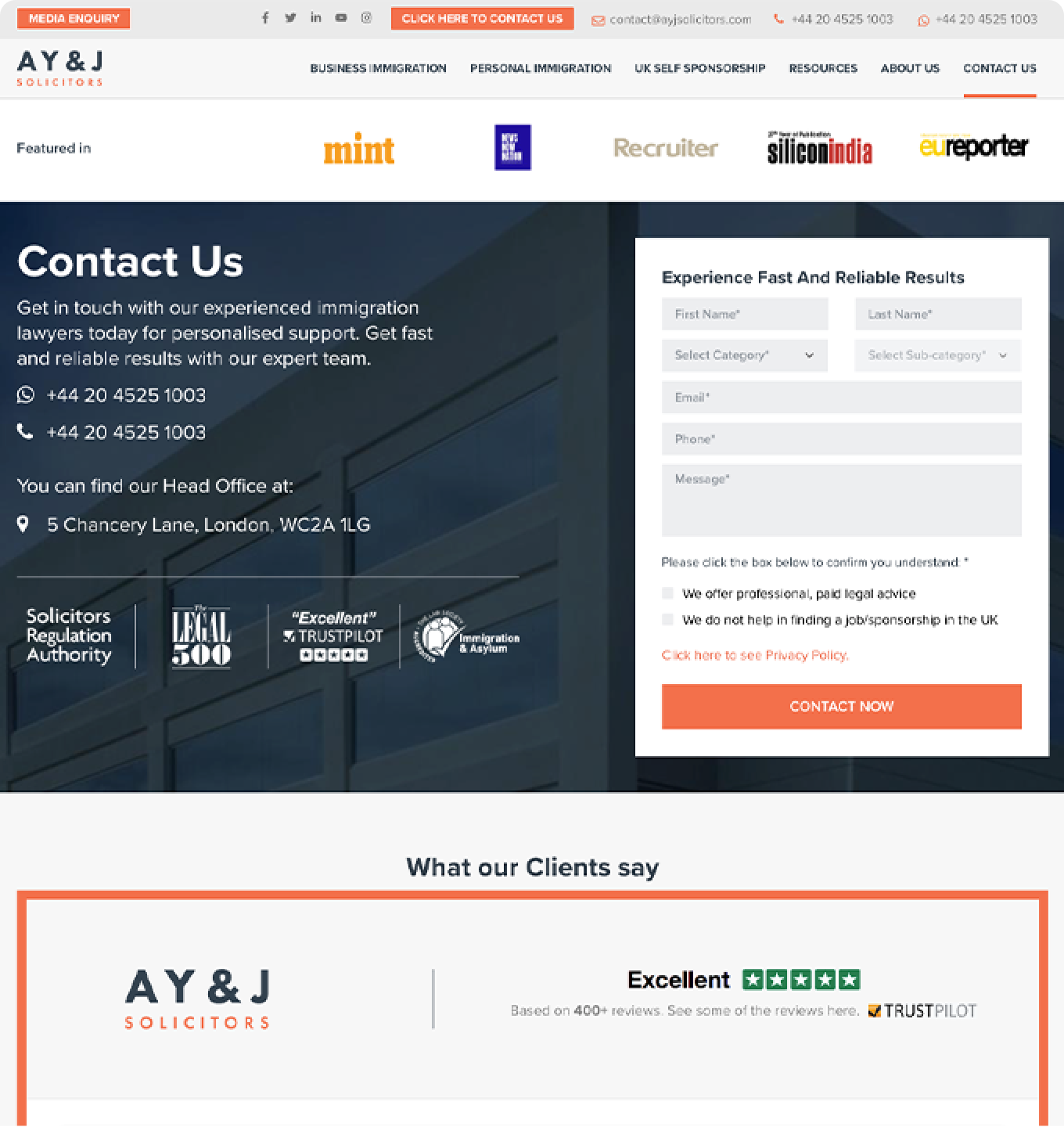 A Y & J Solicitors, a WordPress Website Developed by - KrishaWeb